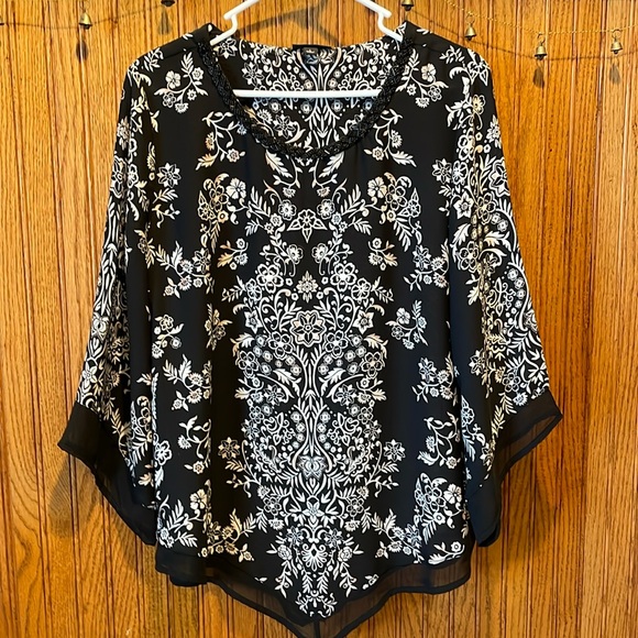 Roz & Ali | Tops | Roz Ali Beaded Neck Sheer Overlay Top | Poshmark